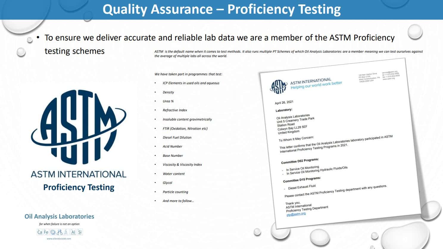 Our Commitment to Quality & Professionalism Oil Analysis Lab UK
